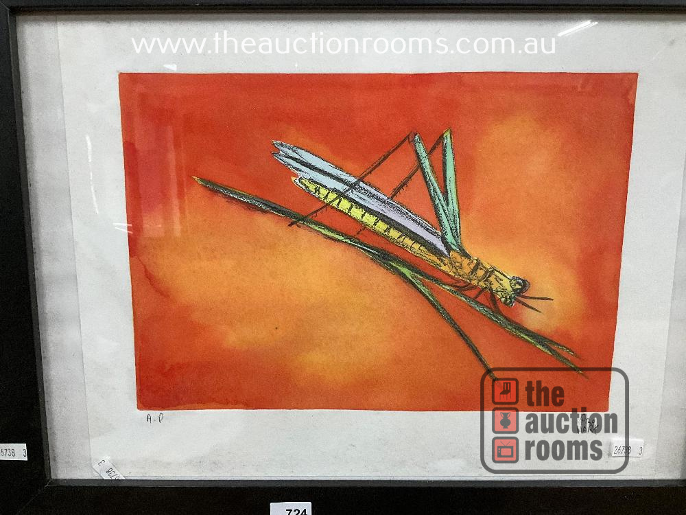 Kevin Charles 'Pro' Hart 'Dragonfly' Coloured Etching s