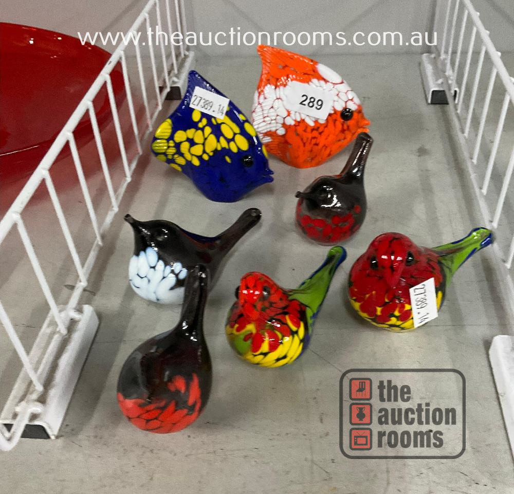 Quantity of Signed Art Glass Birds & Fish